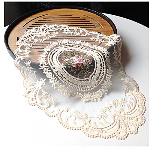 2PACK Retro French Style Lace Placemats Fashionable Embroidered Cup Mat vase mat 12”x16”,Beige