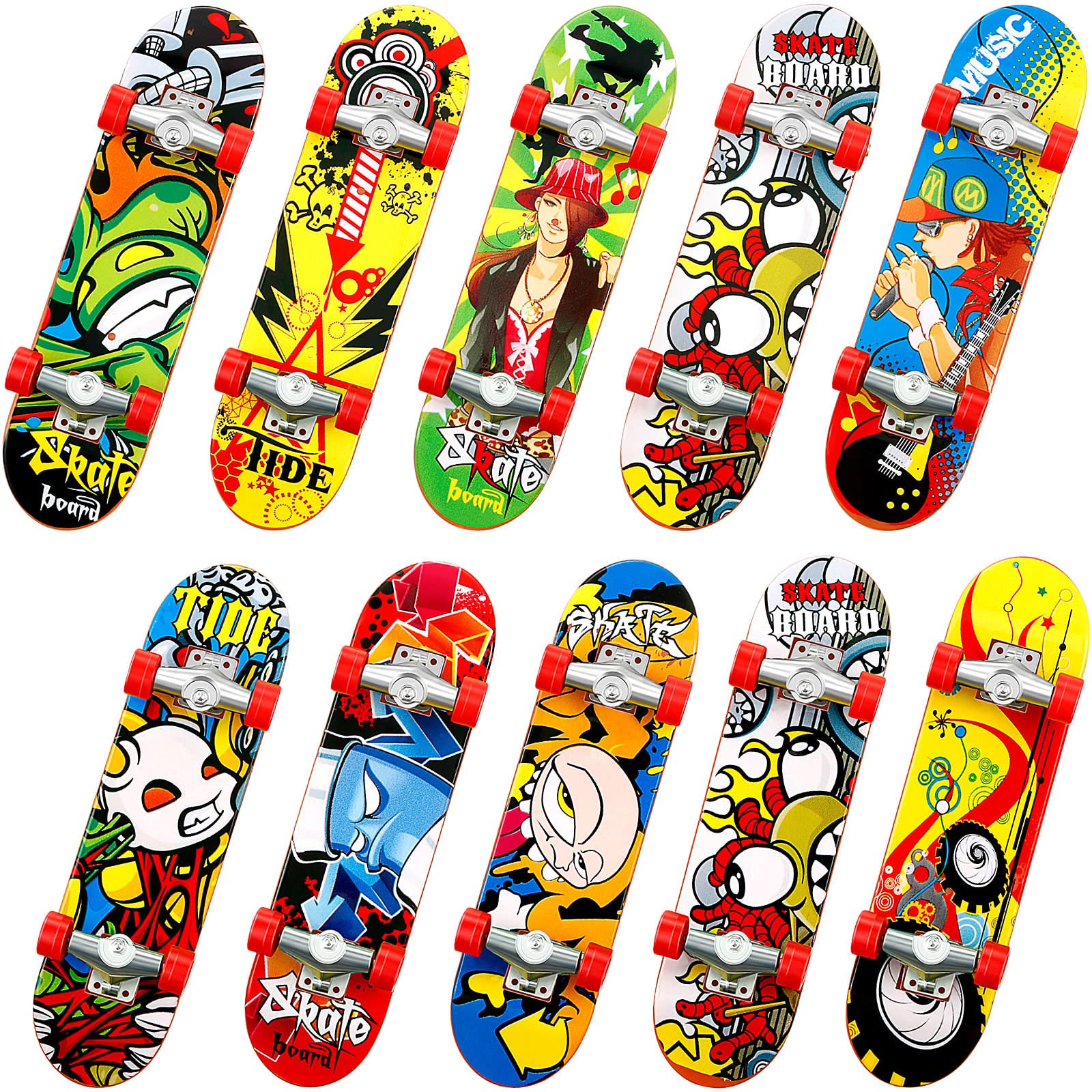 10 Pieces Mini Skateboards Finger Skate Fingerboard Toy Fingertip Movement Board for Adults Boys Girls, Random Pattern(10 Pieces)