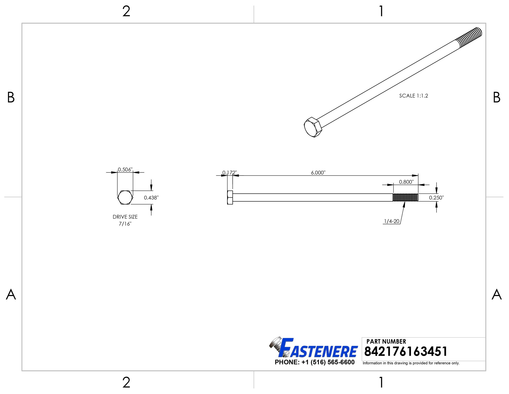 1/4-20 x 6" Hex Head Cap Screw Bolts, External Hex Drive, Stainless Steel 304, Partially Threaded, Stainless Steel, Quantity 10 by Fastenere