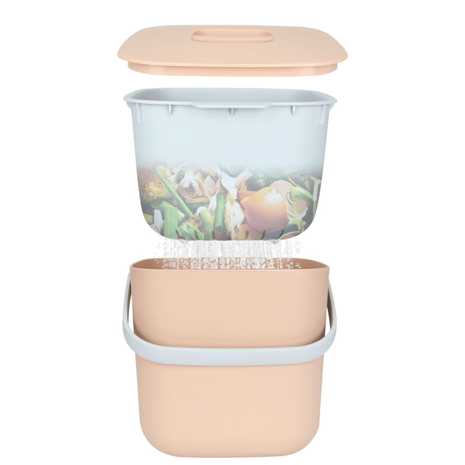ASelected 2 Sets Kitchen Food Waste Compost Caddy Bin, Countertop Bin, 6.5L, for Food Waste Recycling, Plastic Container with Removable Filter Inner Bucket, with Lid and Handle, Light Coffee
