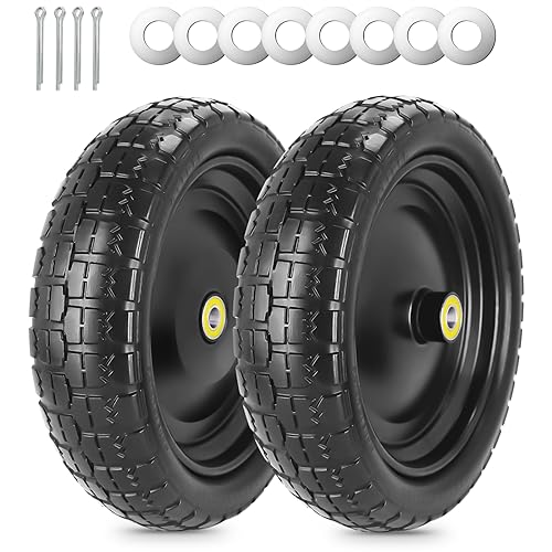 10 Inch 4.10/3.50-4" Solid Flat-Free Wheel with 5/8" Axle Borehole 2.1" Offset Hub for Garden Lawn Mover Wagon Trolley Dolly