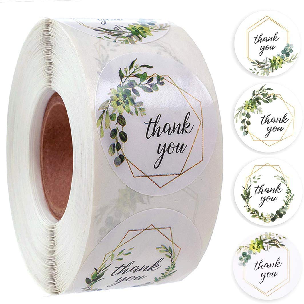 1.5" Thank You Stickers Roll, 4 Design Adhesive Label Stickers for Gifts Bags Envelopes Bubble Mailers Boxes Small Business Stickers (500pcs/ Roll)