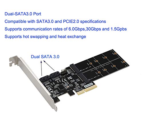 4in1 Dual M.2 NGFF (B Key) SSD+ Dual SATAIII 6G SSD/HDD to PCI Express 4X Converter Adapter with Low Profile Bracket for Desktop PC