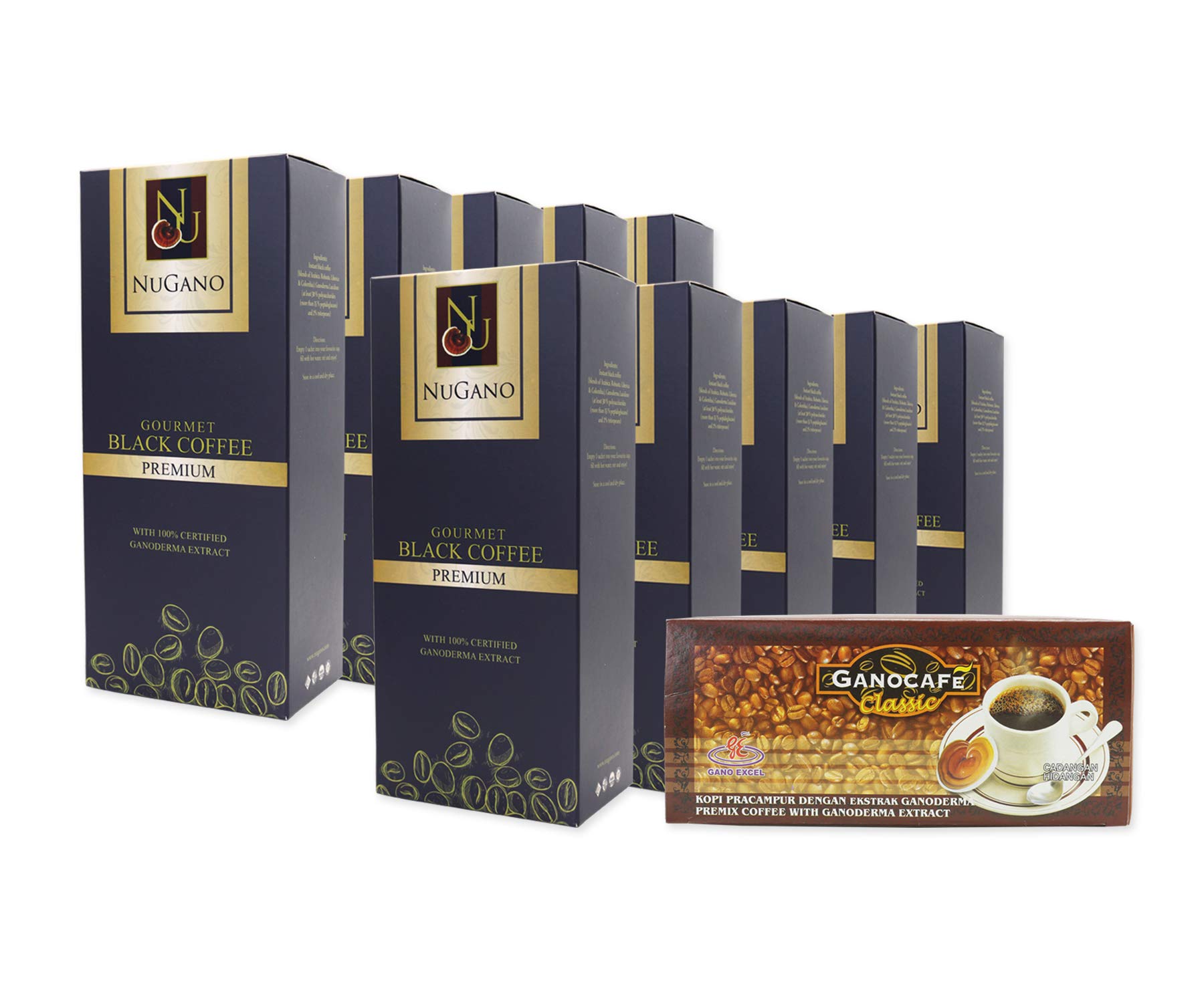 10 Box Nugano Black Coffee + 1 Box Gano Excel Classic - 100% Certified Ganoderma Lucidium Extract Bold and Flavorful Healthy Gourmet Instant Coffee