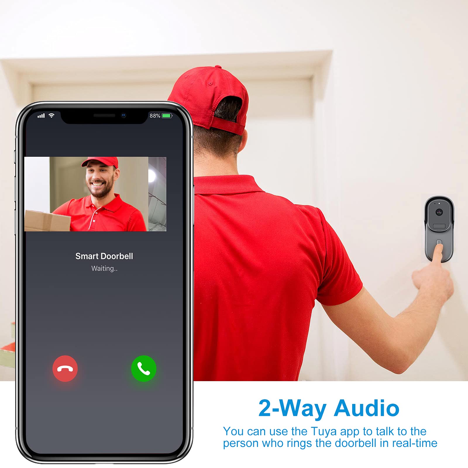 1080P WiFi Video Doorbell Camera,Work with Alexa, Google Home,Waterproof Camera with Motion Detection/Auto Light-up Chime/2-Way Audio/Night Vision Support 128G&Could Storage(Powered by Wired&Battery)
