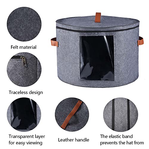 17x11 inch Hat Box for Women Men Storage Foldable Round Hat Box Organizer Case with Dustproof Lid for Travel Closet Toys Clothes (Grey), 17x11 inch(DxH)
