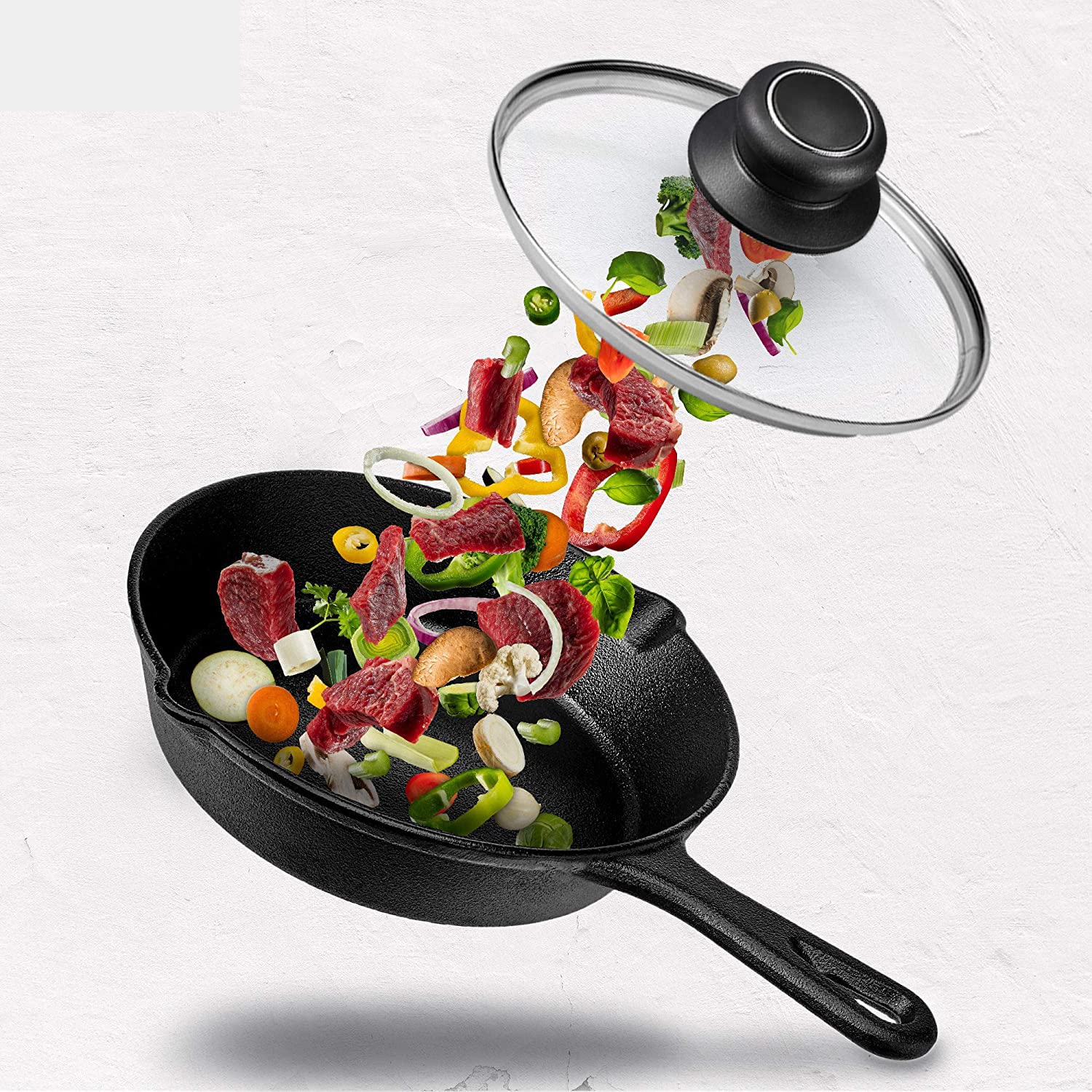 10.5 Inch Glass Lid for Frying Pan, Fry Pan Lid, Skillet Lid, Pan Lid with Handle, Compatible with 10.1-10.7 Inch Lodge - Fully Assembled Tempered Replacement Cover, 10.5"/26cm, Clear