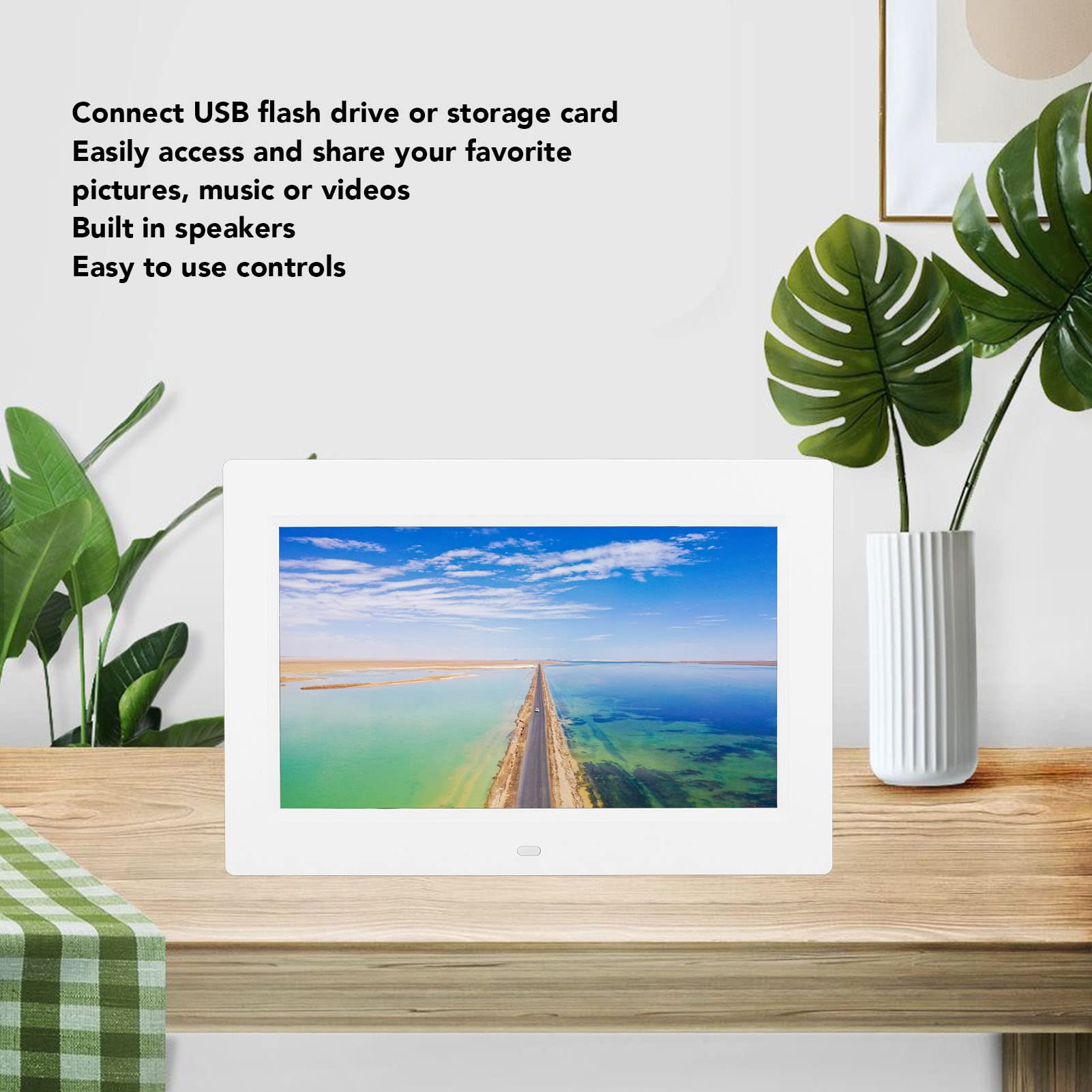 10 Inch Digital Photo Frame Electronic Album 100-240V 1024x600 White with Remote Control for Office (US Plug)