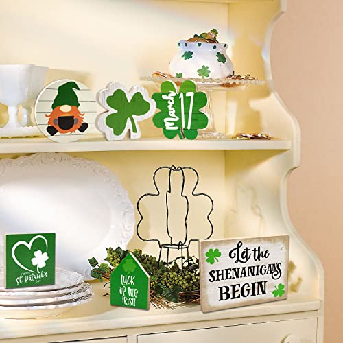 11 Pieces St. Patrick's Day Tiered Tray Decor Shamrock Wooden Signs St. Patrick's Day Freestanding Table Decorations for St. Patrick's Day Table Home Kitchen Bar Decoration Party Decorations