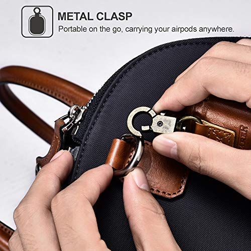 AirPods Leather Case, ICARER Genuine Leather AirPod case with Keychain and Led Light for Apple AirPods 2 Case & Airpods 1, Support Wireless Charging (Brown)