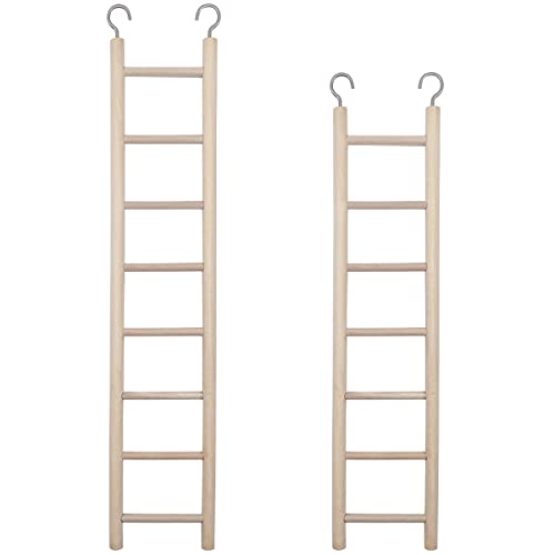 2pcs Birdie Basics Wooden Ladder for Bird Cage Climbing Ladder Toy for Parakeets Parrots Cockatoo (7 Step & 8 Step)