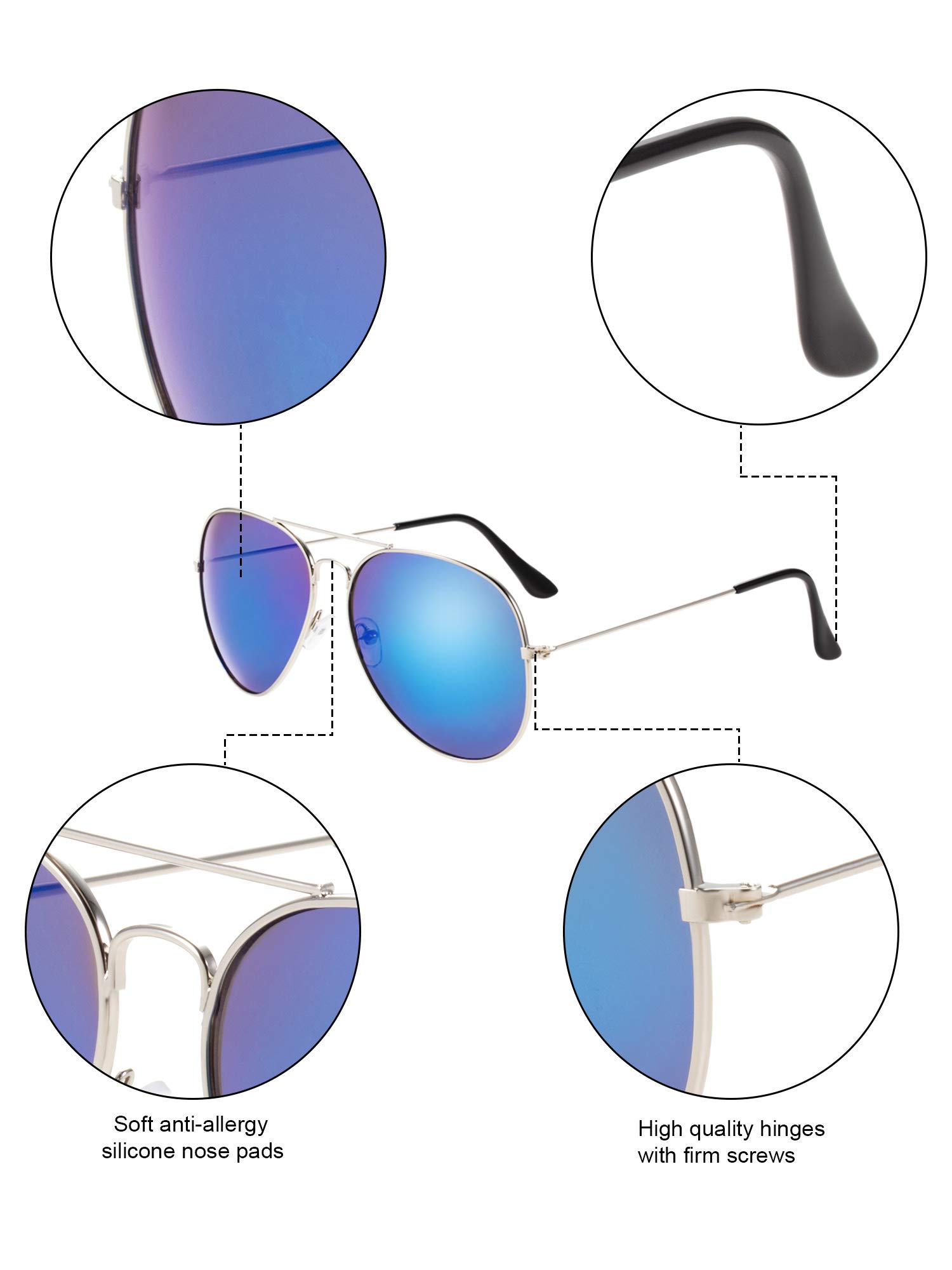 10 Pieces Classic Mirrored Flat Lens Sunglasses Lens Metal Frame Sunglasses for Men Women