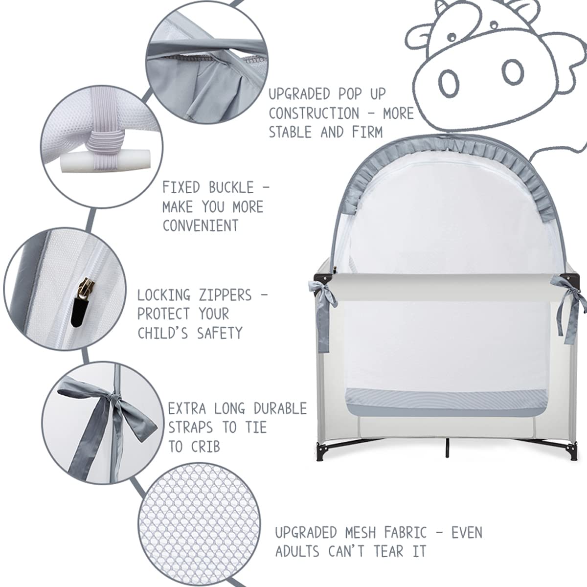 L RUNNZER Pack N Play Tent to Keep Baby in, Crib Net for Pack and Plays, Mini Cribs & Play Yards to Stop Baby from Climbing Out, Pop Up Design & Breathable Mesh Crib Canopy