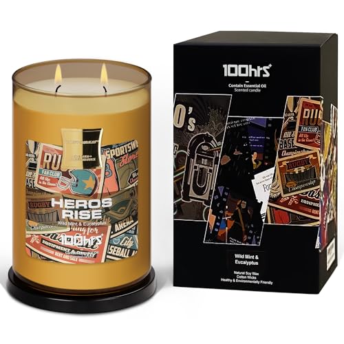 100 HRS Highly Scented Candle - 26.5oz Longest Burning Time, 2 Cotton Wicks, Embrace 90s Nostalgia with Heroes Rise, Popular Gift for Home, Women, Men
