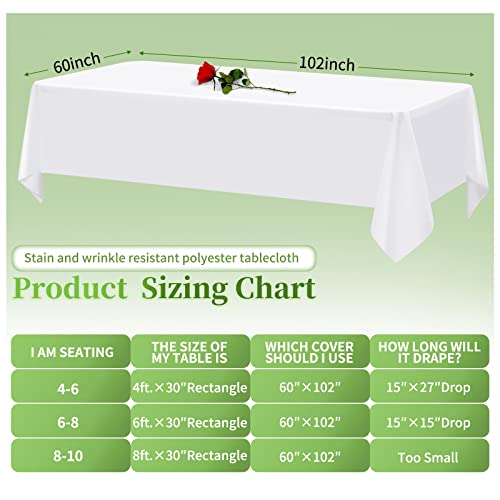 12 Pack White Tablecloths for Rectangle Tables Stain and Wrinkle Resistant Washable Polyester Tablecloth 60 x 102 Inch Table Cloth Rectangle Table 6 Foot Rectangle Table Cloth for Wedding Party