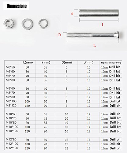 10 pcs Long M8 x 100mm 304 Stainless Steel Expansion Bolt 10-Pack External Hex Expansion Screw Bolt