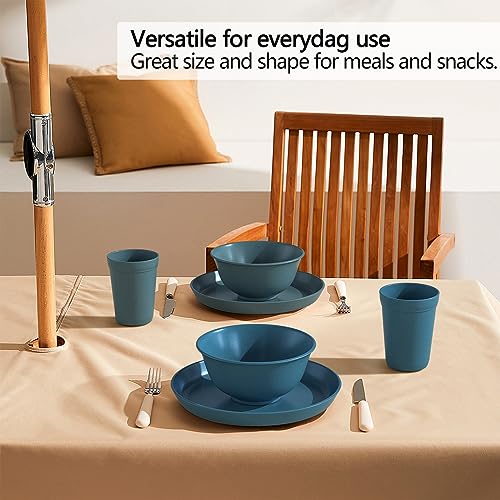 18-Piece Plates and Bowls Cups Set Wheat Straw Microwave Safe Plastic Dinnerware Set for Pasta,Cereal, Salad,Side Dishes,Kitchen, Camping, RV