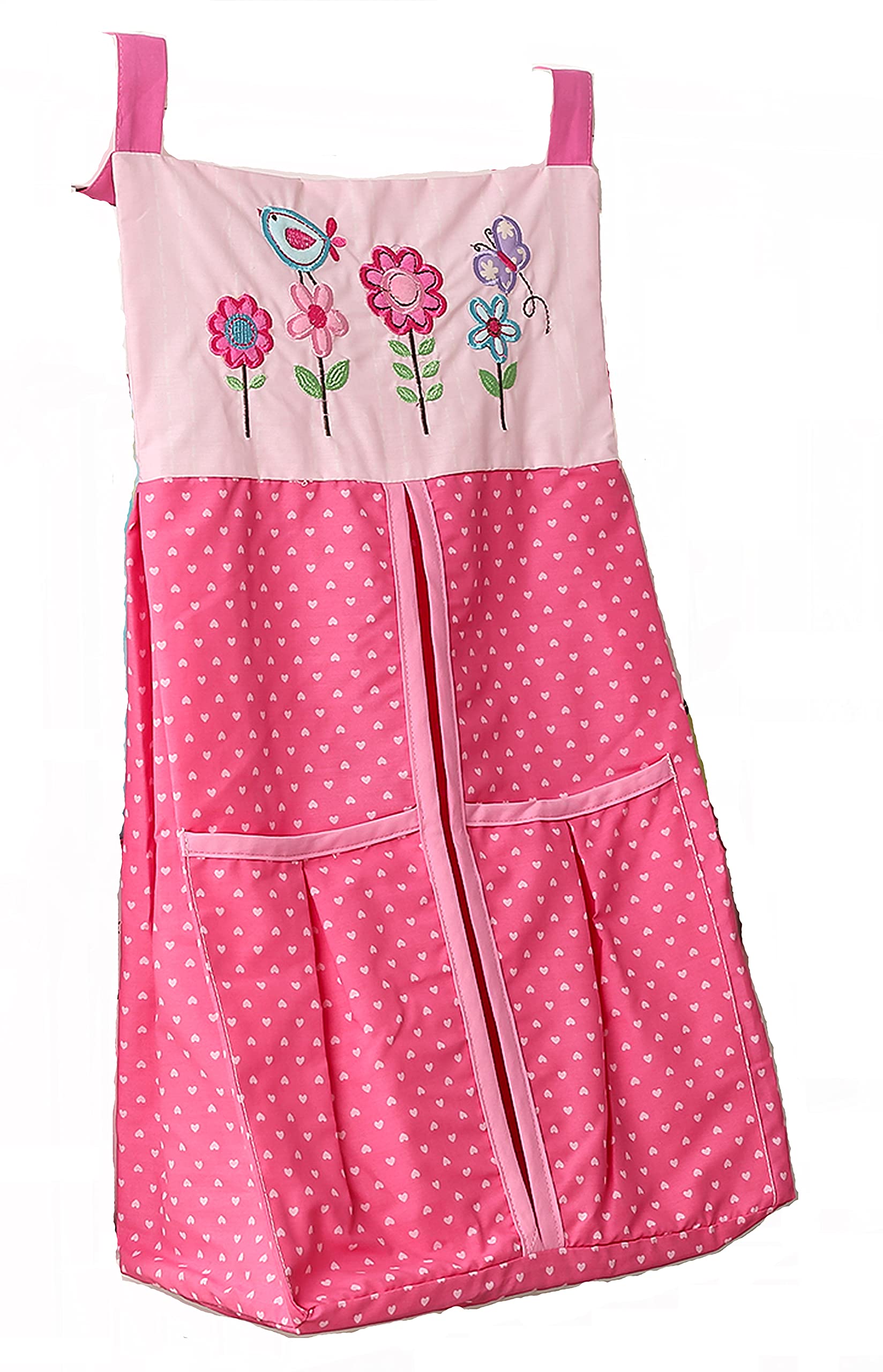 5 PCs Pink Owl Birds Butterfly Nursery Crib Bedding Set Blush Pink Floral Baby Girl Cot Bedding Set Quilt, Fitted Sheet, Skirt, Diaper Storage Bag, Window Valance