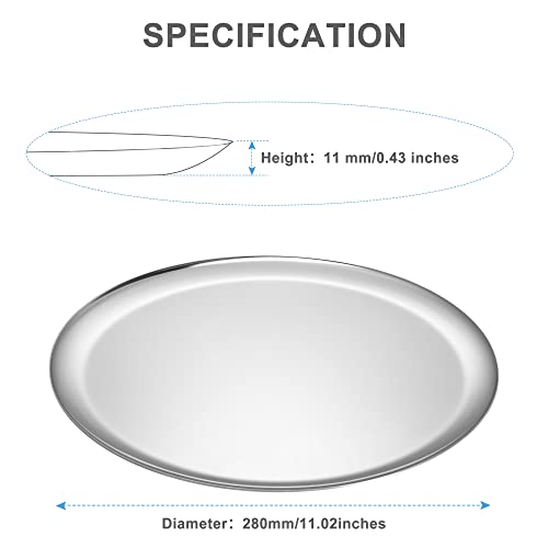 11.02inch/280 mm Silver Stainless Steel Tray,Round Jewelry Tray,Cosmetic Storage Tray,Service Tray,Decorative Tray,Multi-uses Storage Tray Organizer Plate