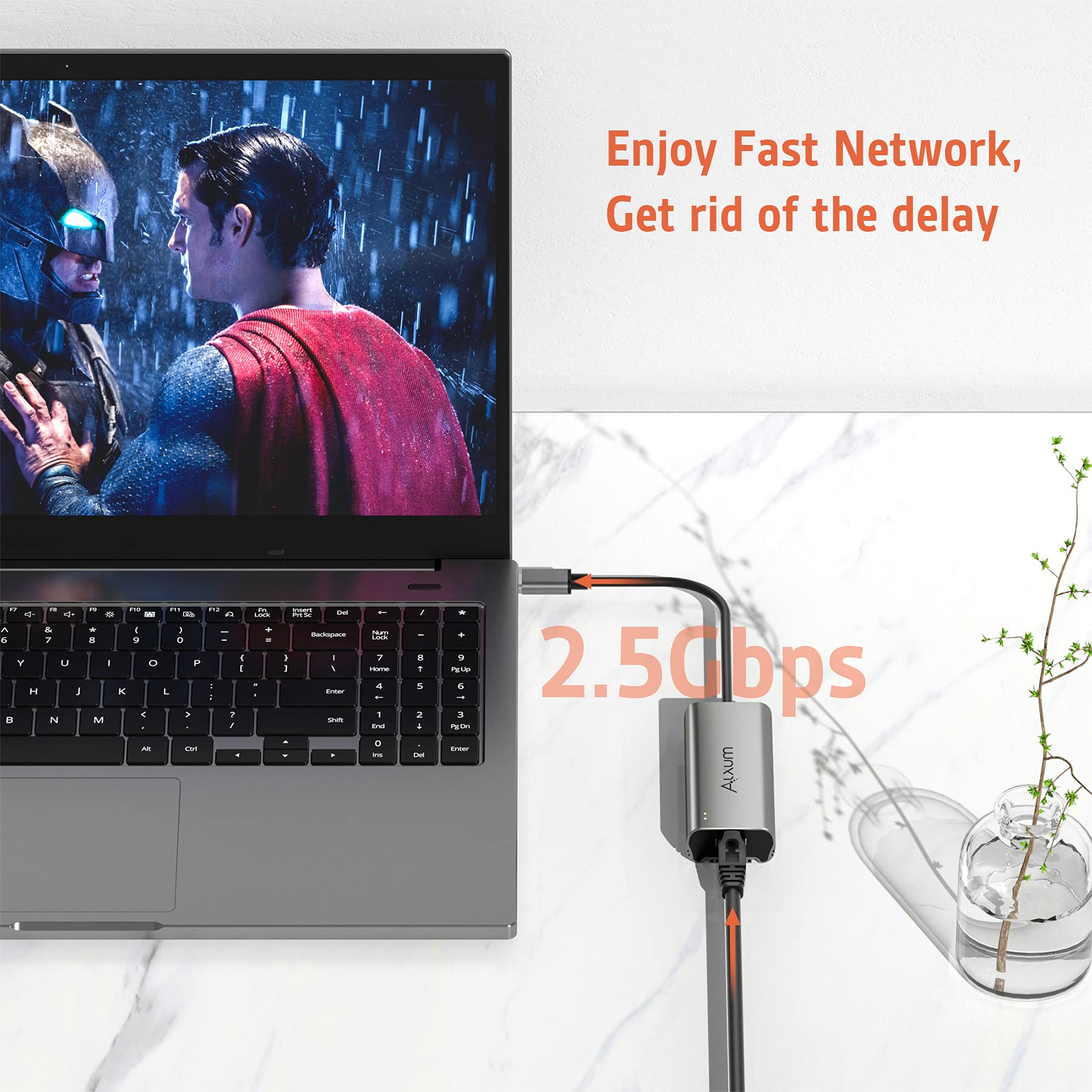Alxum 2.5 Gigabit Ethernet Adapter, 2.5 Gigabit Network Adapter with RTL8156B up to 2.5G 2500Mpbs, Backward Compatible on 1Gbps/100Mbps, Aluminum Case