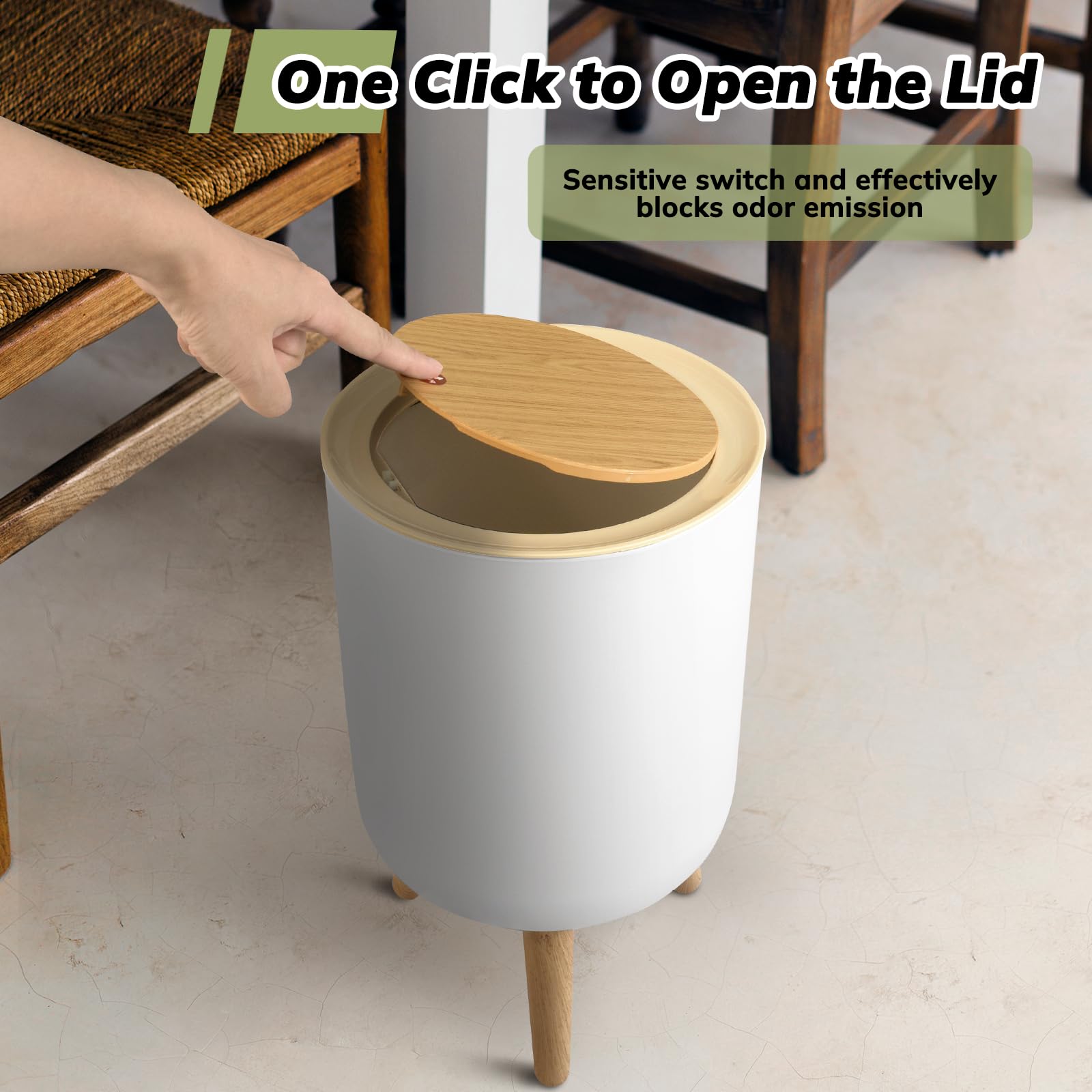 1.8 Gallon Kitchen Bathroom Trash Can with Lid, 7 Liter Small Modern Office Garbage Can with Pop-up Lid, Plastic Wastebasket Trash Bin for Dog Proof Trash Can, Toilet, Living Room, Bedroom - White