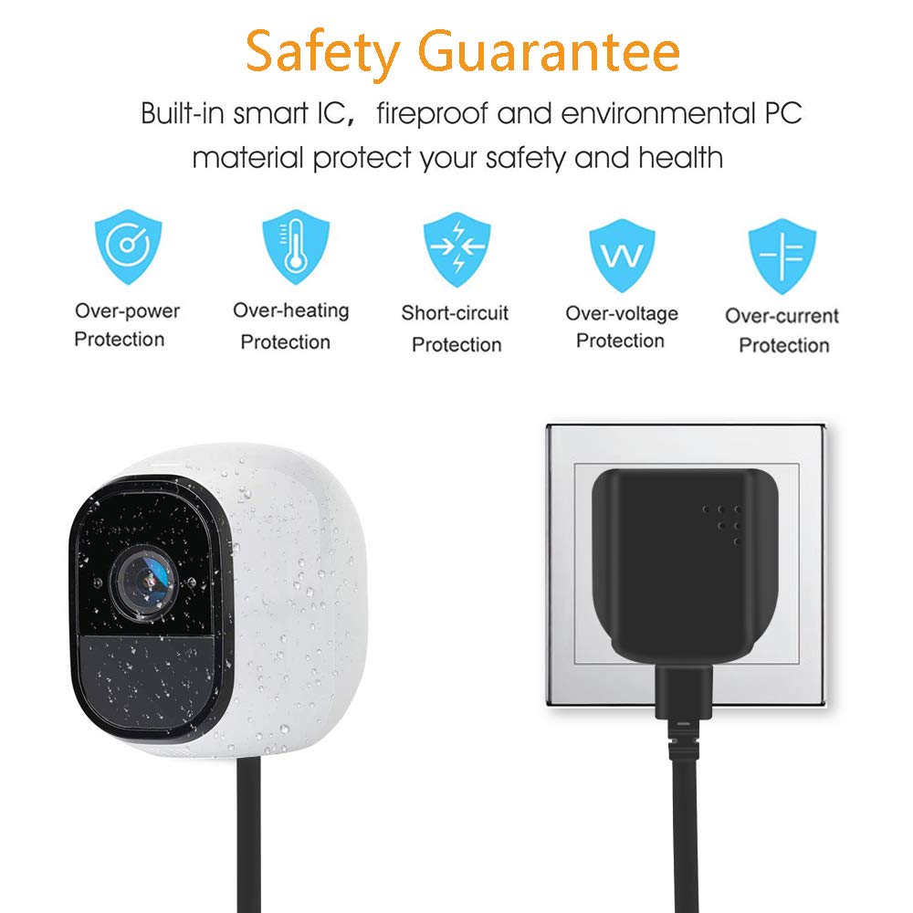 10FT Weatherproof Outdoor Power Cable for Arlo Pro and Arlo Pro 2 with Quick Charge 3.0 Power Adapter Compatible with Arlo Pro, Arlo Pro 2, Arlo Go, Other Home Camera (Micro USB), 1 Set, Black