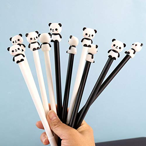 12pcs 0.5mm Cute Kawaii Animal Panda Pens Black Ink Gel Pens Fine Point Roller Pens (White)