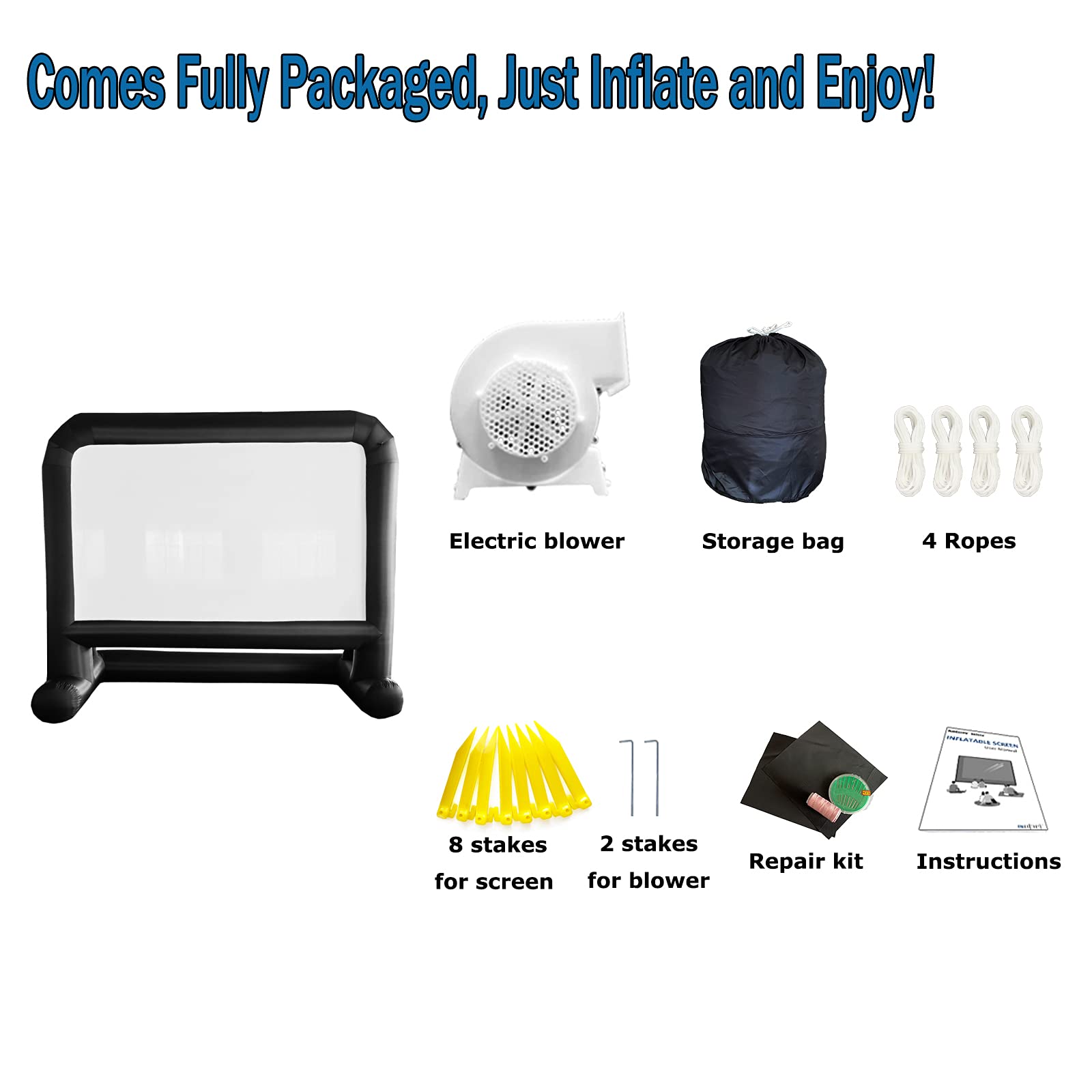 16 FT Outdoor Inflatable Projector Screen – One-Piece Design, Easy Setup Blow-Up Screen with Quiet Fan, Perfect for Backyard Movie Nights & Events (Stable Base)