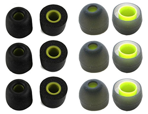 3 Pair Memory Foam & 3 Pair Silicone Rubber Replacement Earbuds, Ear Tips for JayBird BlueBuds X, X2 & X3 Sport Headphones (Medium)
