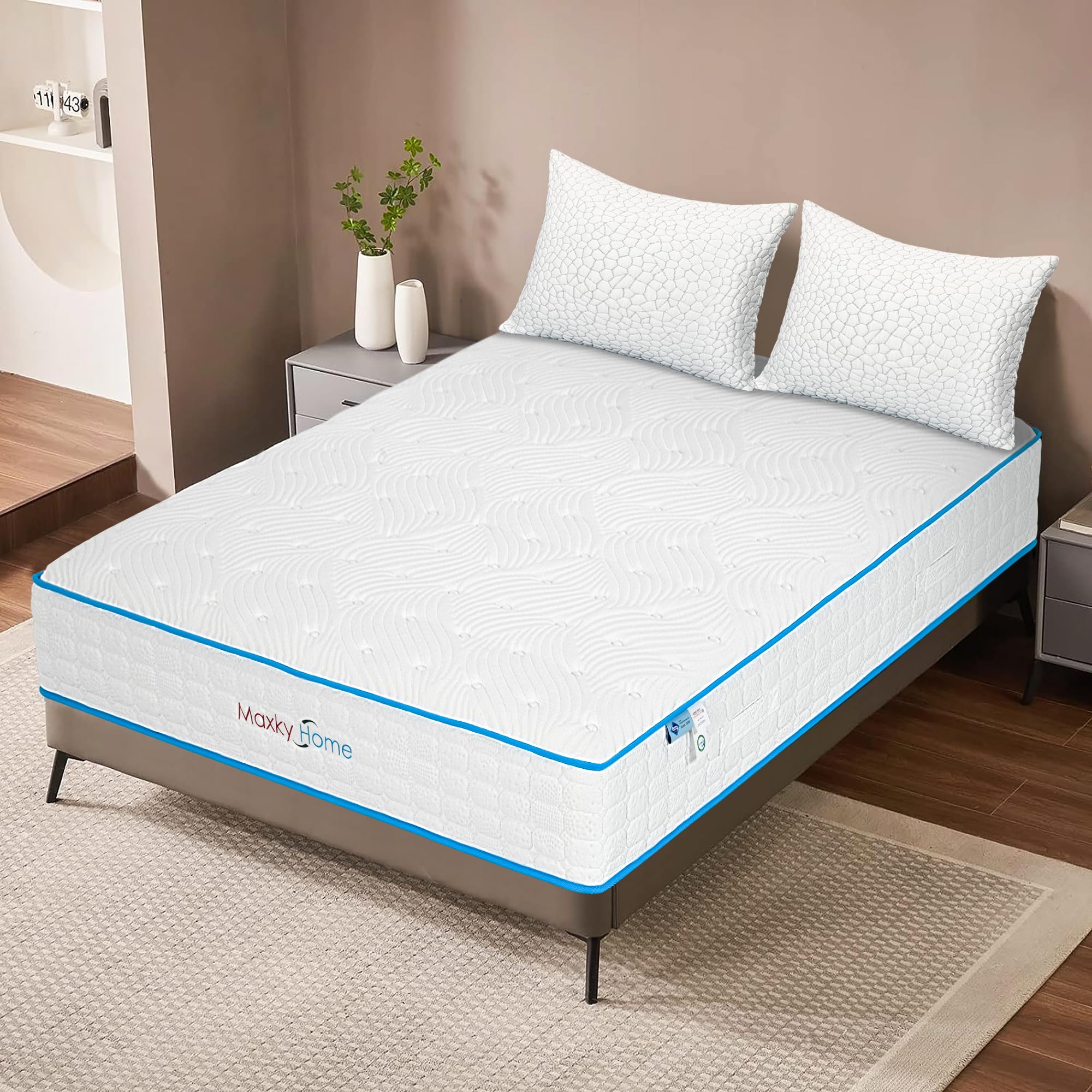 10 Inch Queen Mattress Memory Foam Mattress Queen in a Box, Individually Inner Spring Hybrid Mattresses, Medium Firm, CertiPUR-US