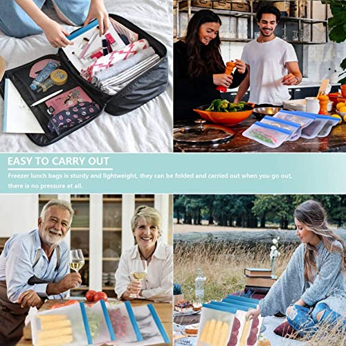 10 Pieces in Gallon Freezer Bags Reusable Bags Silicone,Transparent Sandwich Bags Ziplock,Vegetable and Fruit Freezer Bag,Extra Thick Durable Food Storage Bags Snack Bags