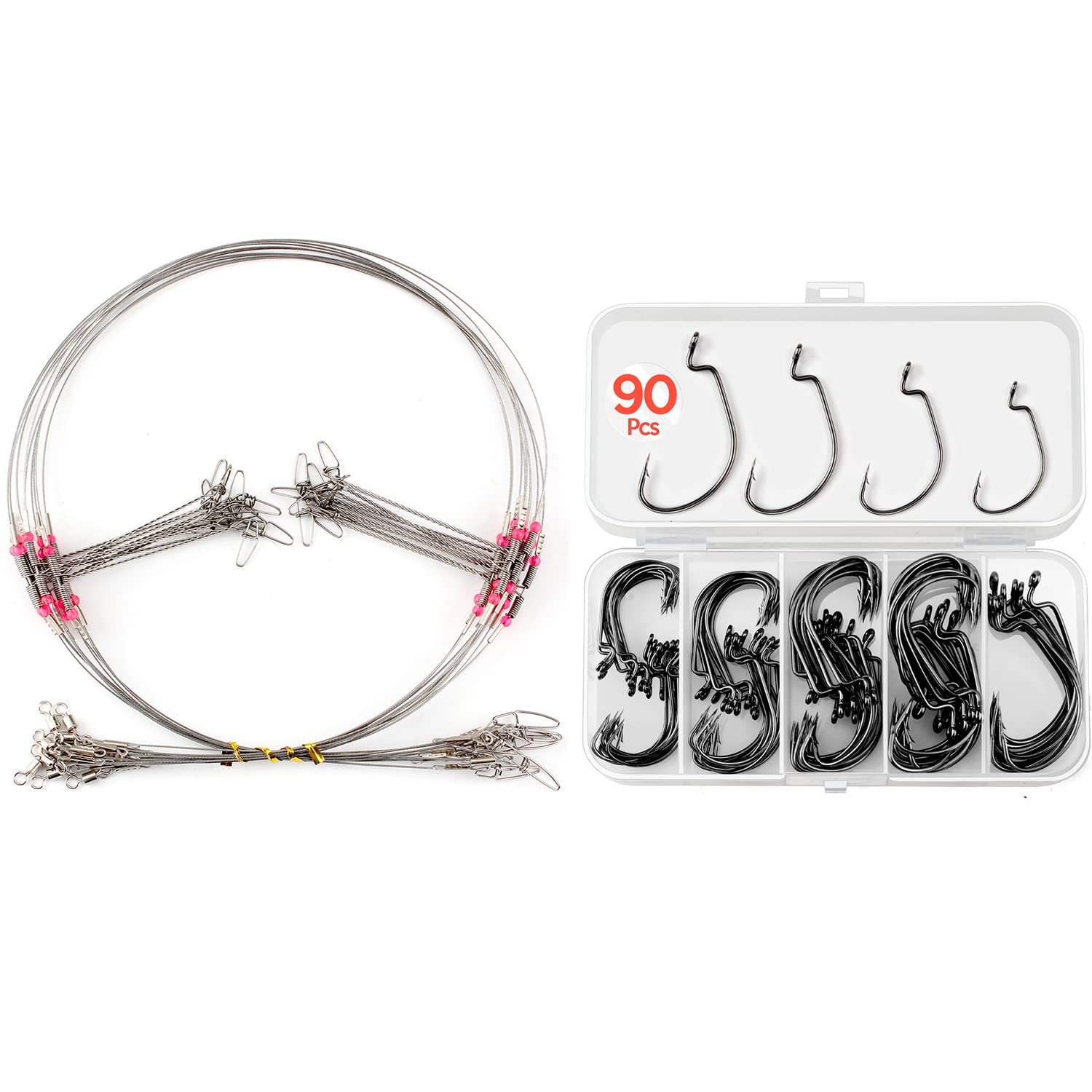 10 Pcs High Low Rig Bottom Rigs and 90 Pcs Worm Bass Hook Combo with Tackle Boxes