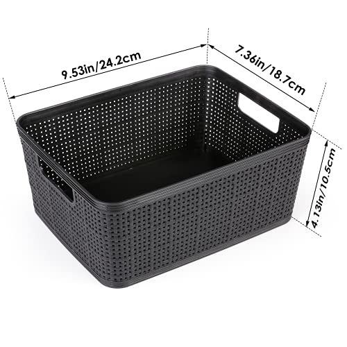 24 Pack Plastic Storage Baskets(Black), Small Pantry Organization and Woven Storage Bins for Organizing Home&Kitchen, Bedroom&Bathroom, Desktops&Cabinets-9.53" x 7.36" x 4.13"