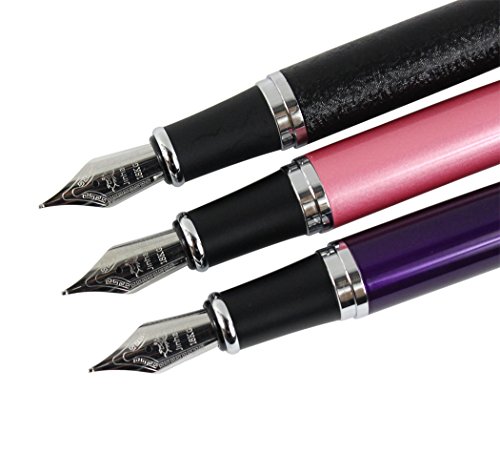 3 PCS Jinhao X750 Fountain Pen Medium 18KGP Nib in 3 Colors(Black, Purple, Pink) with Transparent Pen Pouch