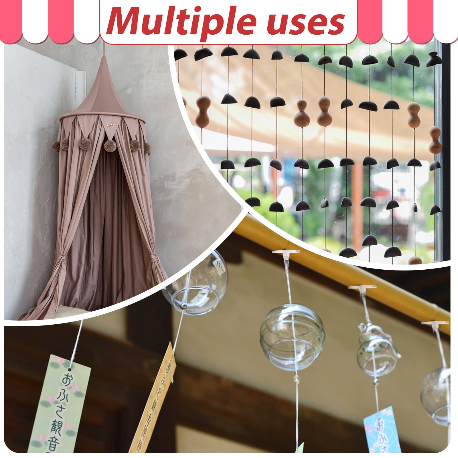 100 Pack Ceiling Hooks Adhesive Removable Transparent Wall Hanger with Hooks, 0.79β Small Disc Sticky Ceiling Hooks for Festival Wedding Halloween Christmas Party Decor