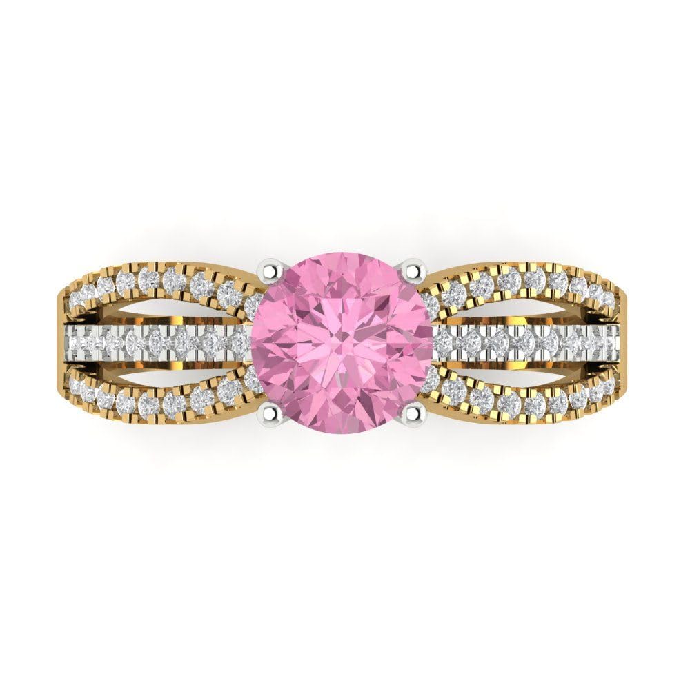 1.25 Carat Round cut Custom Engraving accent Pink faux Diamond Engagement Everlasting Ring 14k yellow White Gold 9