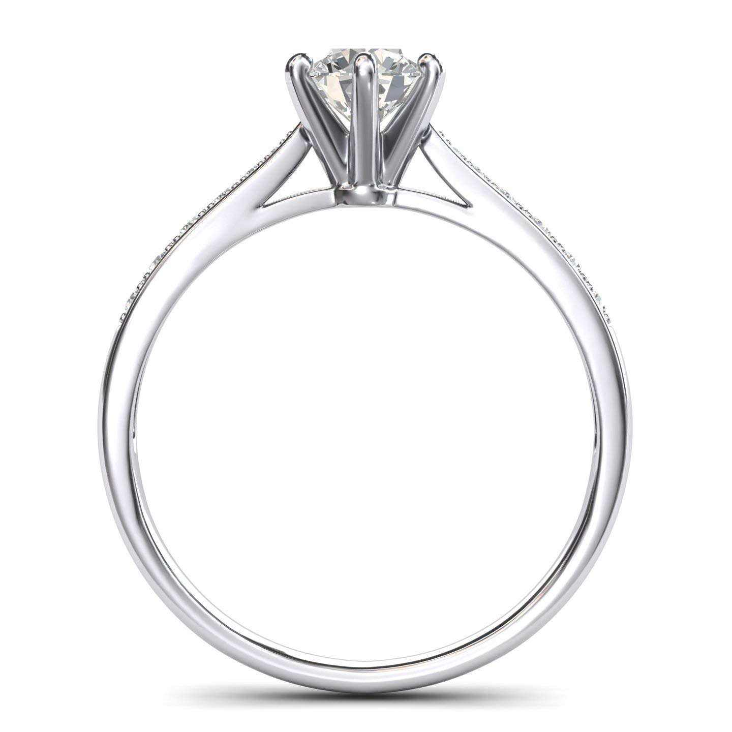 10k white gold 1.0 CT Classic 6-Prong Simulated Diamond Engagement Ring Graduated Side Stones Promise Bridal Ring (7)
