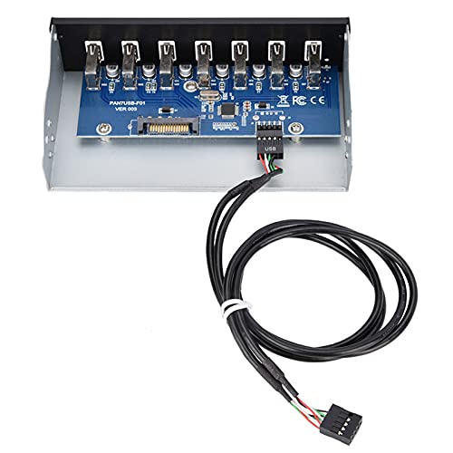 7 Port USB Hub Drive Bay,USB Hub Box Panel,USB2.0 Lossless Data Transmission USB Hub Drive Panel with 9pin-9pin Cable,Front Panel Hub for Scanner, Typewriter, Digital Camera