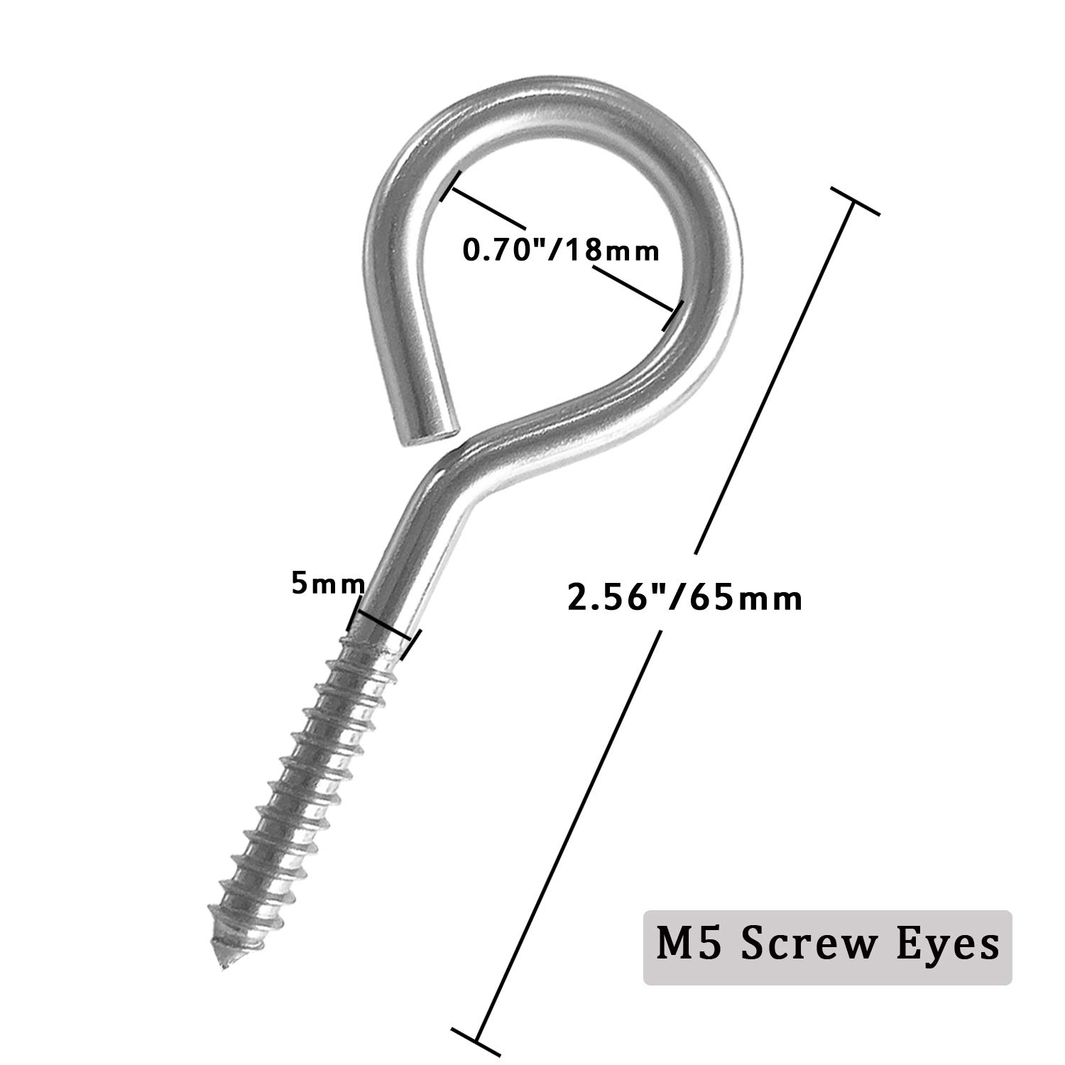 10 PCS Screw Eyes, Stainless Steel Eye Hooks, Heavy Duty Eye Bolts Screw in, Self-Tapping Eyelet Screw for Indoor & Outdoor, 2.5 inches
