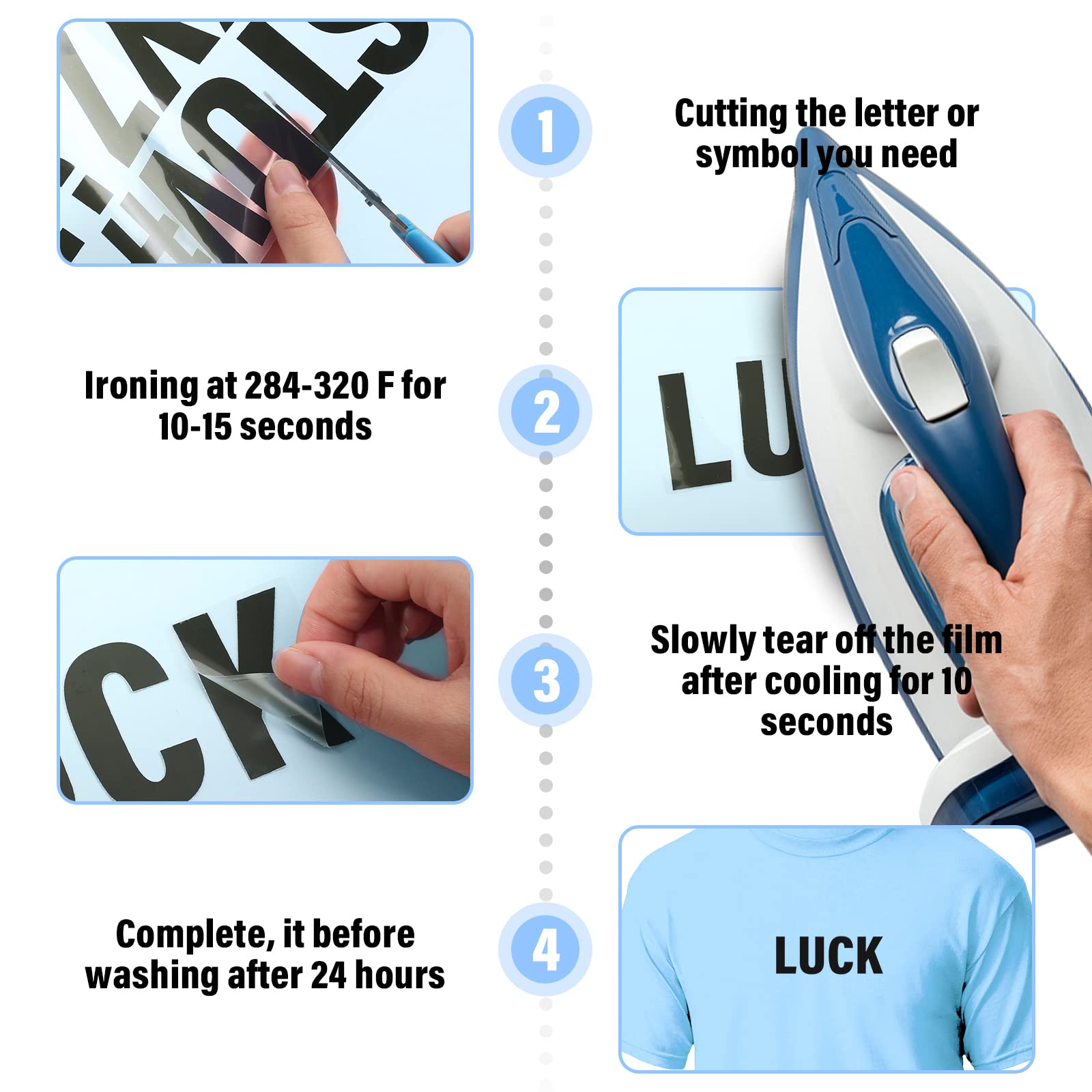 10 Sheets 440 Pieces Iron on Letters, 2 Inch Iron on Vinyl Letters, Heat Transfer Letters with A-Z PU Alphabets Sticker for Fabric, Clothing T-Shirt Printing DIY Craft