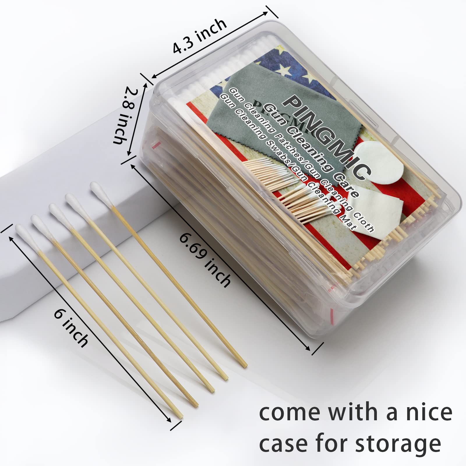 500/1000Ct 6'' Lint Free Long Cotton Swabs - Pure Cotton Tips Gun Cleaning Swabs with Durable Stem, Also fit Makeup, Pet Care, Electronic, Household- Case Package