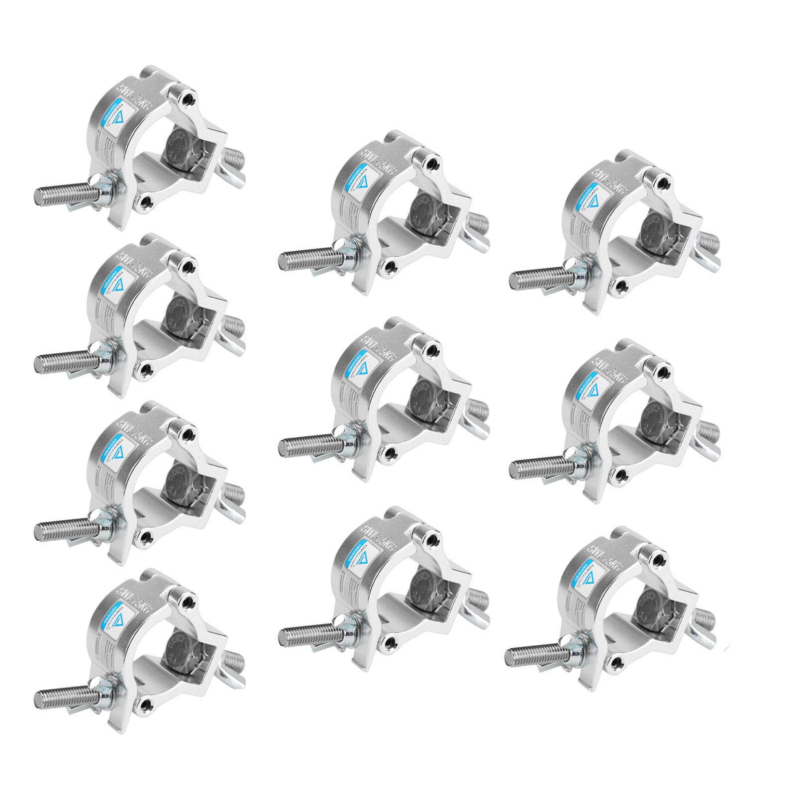 10 Pack Heavy Duty 165lb Aluminum Alloy Stage Lighting Clamp 1.26-1.38 Inches for Projector Par Light Spotlight Fits 32mm to 35mm OD Tubing/Pipe, Small Size Clamp-TUV Certificated