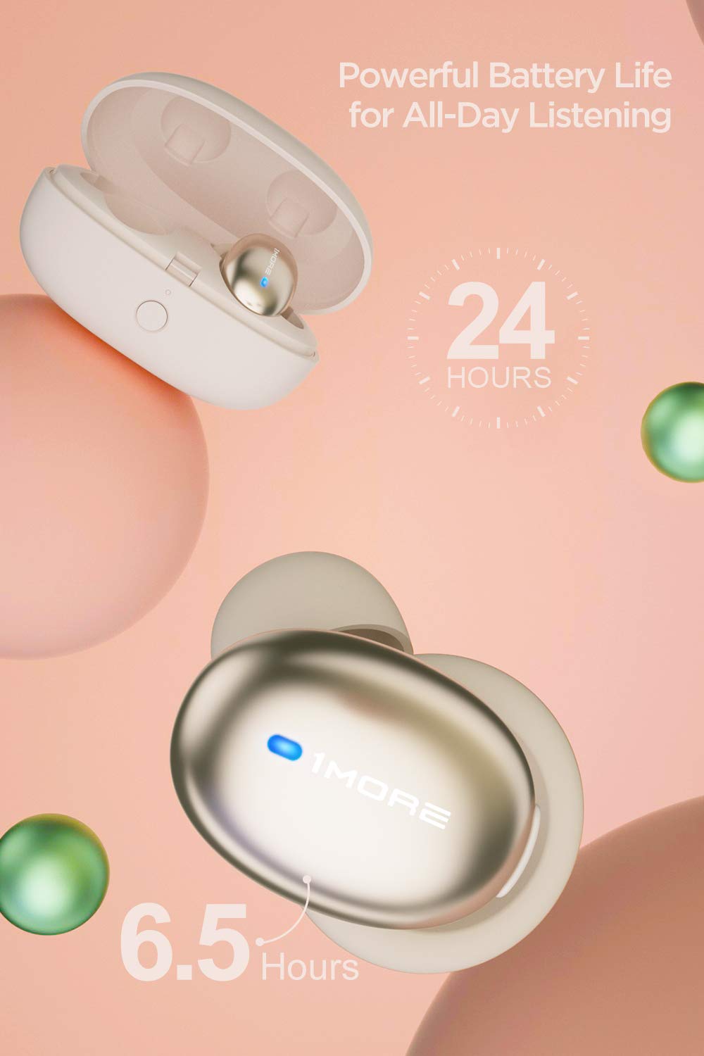 1MORE Stylish True Wireless in-Ear Headphones - Bluetooth - 6.5 Hours of Battery - 15-Minute Quick Charge for 3 Hours of Use – Portable Charging Headphone Case Included - True Wireless Earphones