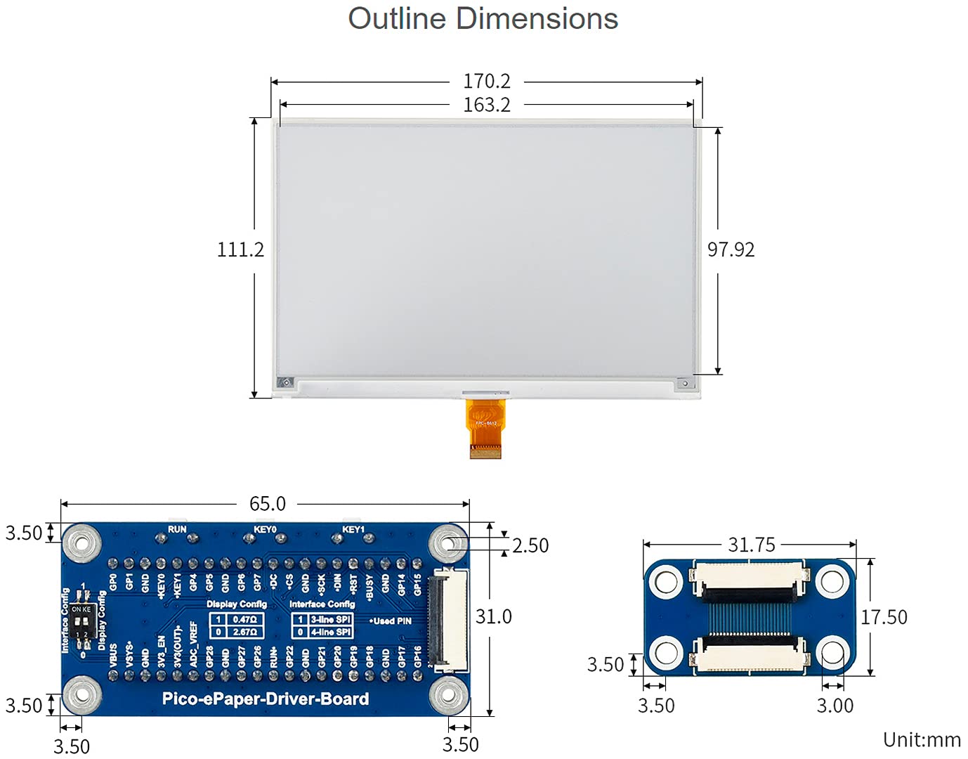 7.5inch E-Paper Display Module for Raspberry Pi Pico, 800×480 Pixels Black/White Two-Color E-Ink SPI Interface, Wide Viewing Angle, Paper-Like Effect Without Electricity