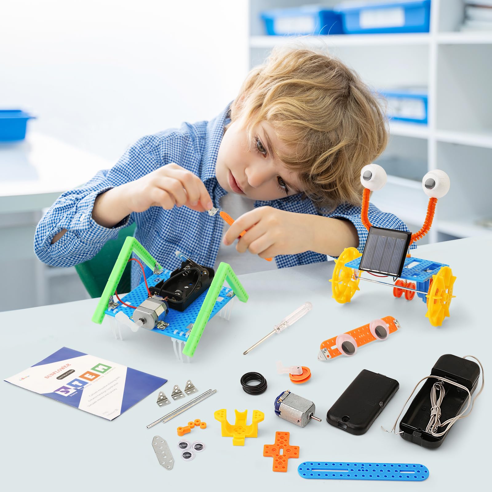 10 Set STEM Robot Car Kit, Science Projects for Kids 8-12, Robotics Craft Building Kits for Boys 6-8, Engineering Activities Experiments Electronics Toys for Girls, Gift Idea 6 7 8 9 10 11 12 13 Year