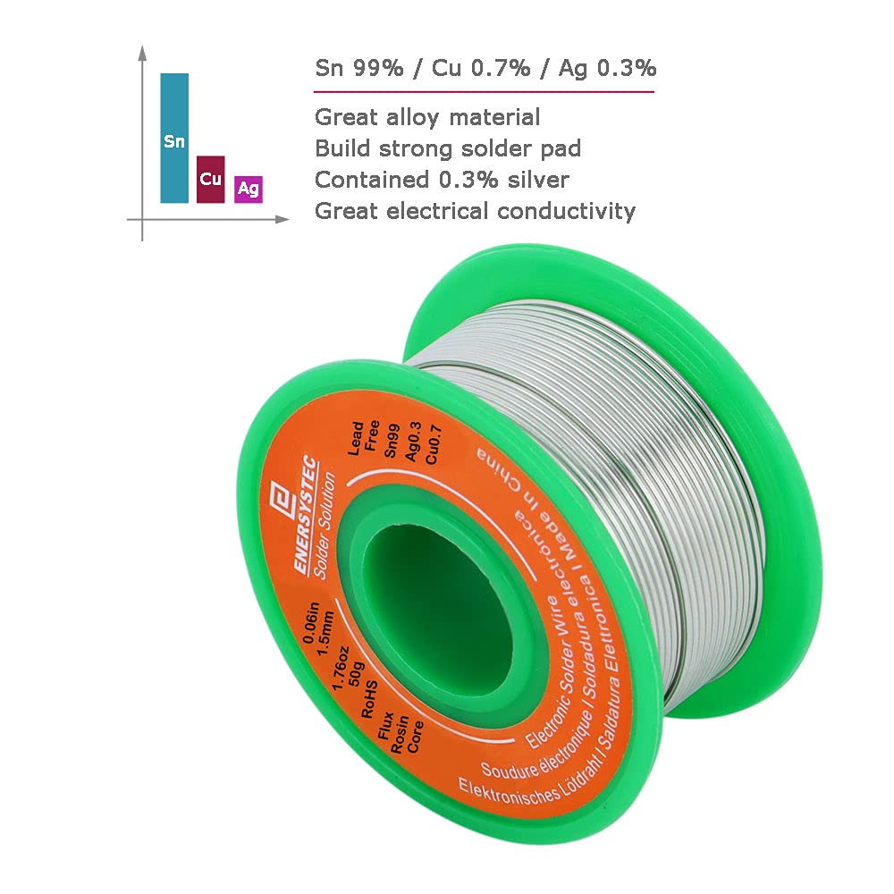 1.5mm Electronic Solder Wire Lead Free Rosin Flux Core Diameter 0.06in Large Size Solder Wire Gauge 1.76oz 50g Sn99 Ag0.3 Cu0.7 Flow Electric Soldering Unleaded PB Free