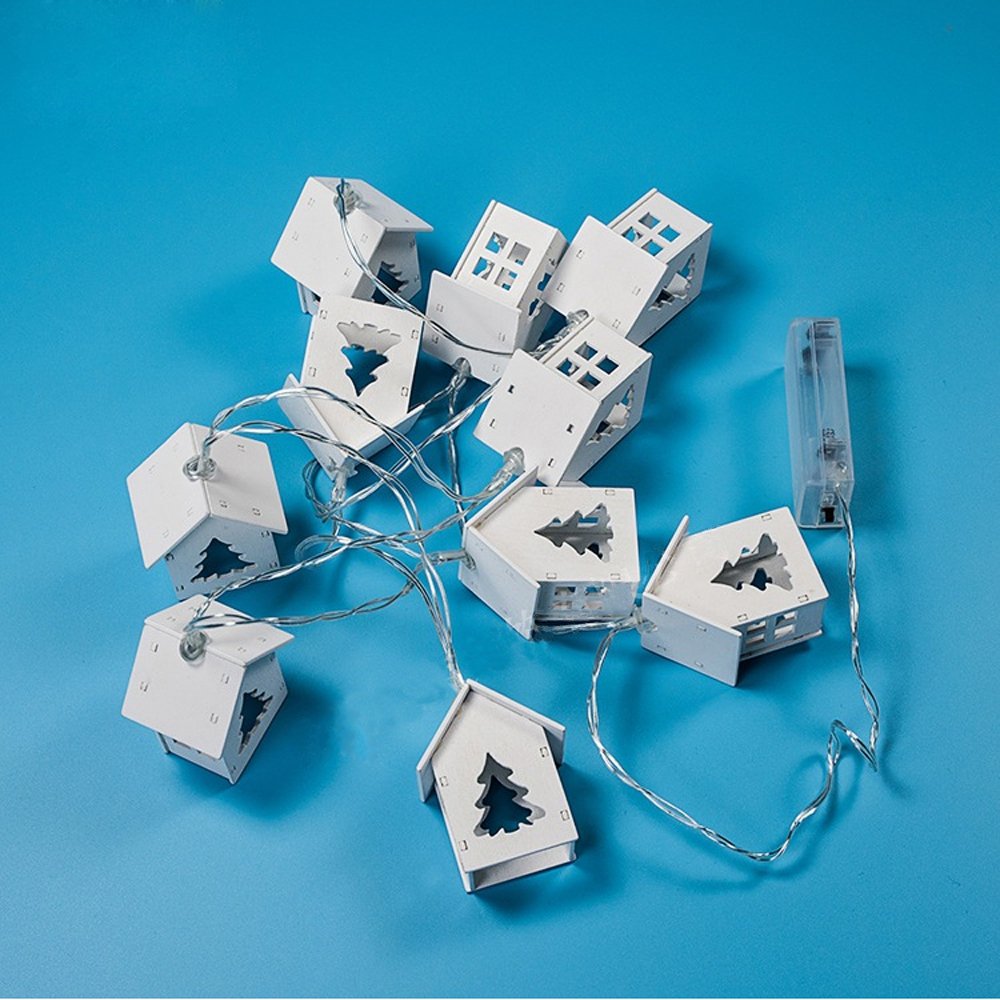 10 pcs LED Super Bright Wooden House Star Lights Outdoor String Light for Garden,Home,Landscape,Party,Holiday Christmas Tree Decorations - Warm White (Battery Operated)