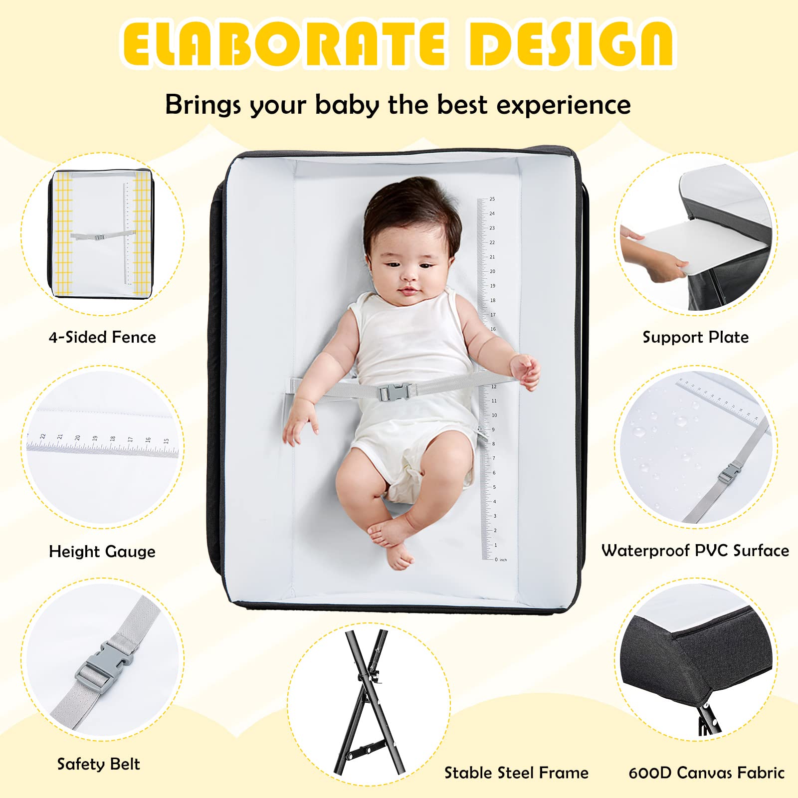 Costzon Baby Changing Table, Adjustable Height Portable Diaper Station w/Lockable Wheels, Safety Belt, Large Storage Rack & Bag, Folding Nursery Station for Infant Newborn (Black)
