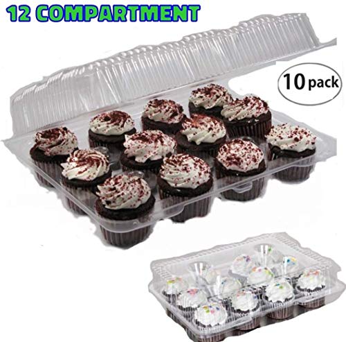 12 Compartment plastic Cupcake Boxes 12 Cavity Cupcake Container,12 Cupcake Container Cupcake Box, 12 Compartment Cupcake Containers disposable dozen cupcake containers (10 12 Pack Cupcake Containers