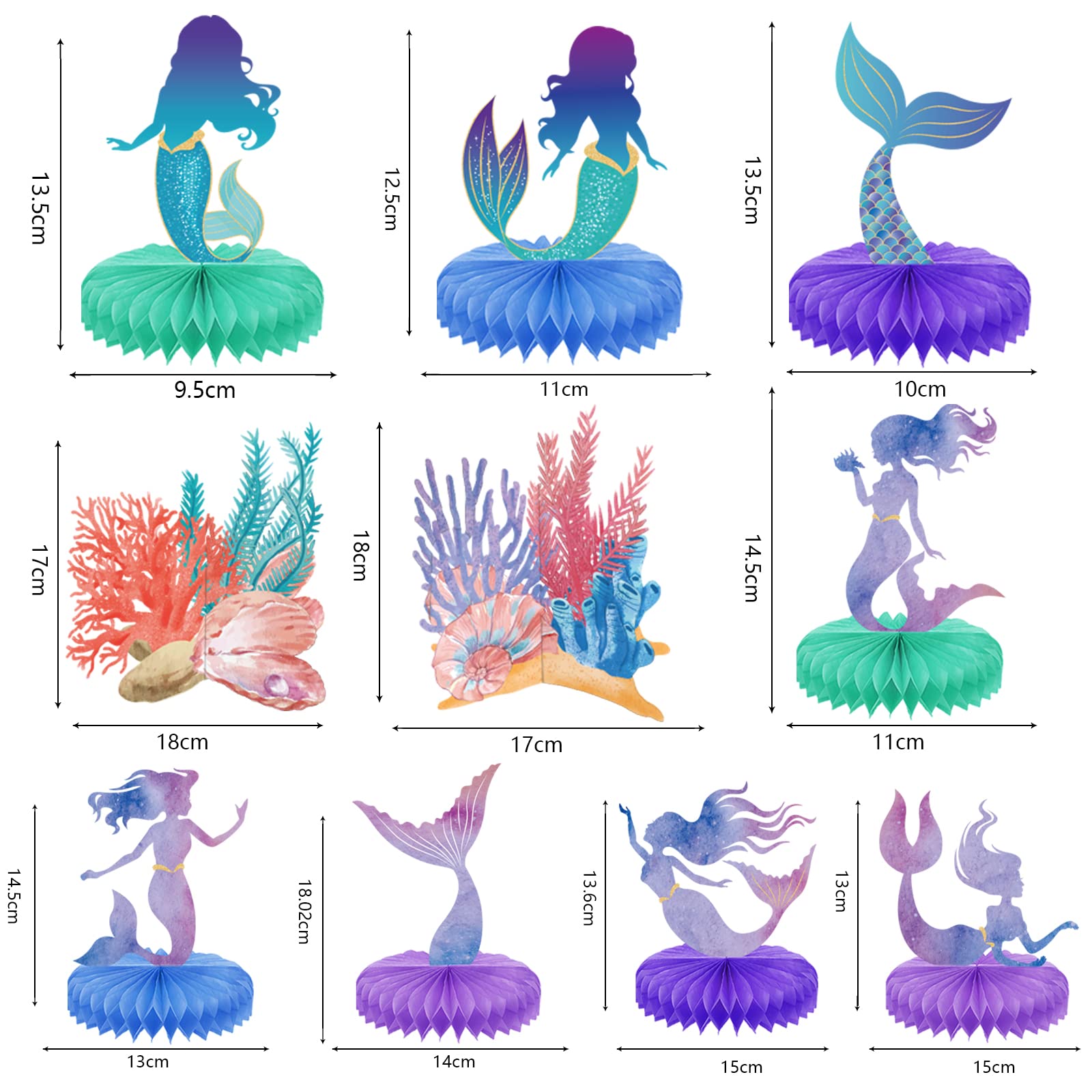 10 Pcs Mermaid Party Supplies Mermaid Birthday Honeycomb Centerpieces for Under The Sea Party Decorations Table Honeycomb for Ocean Mermaid Theme Birthday Baby Shower Wedding Party Favors